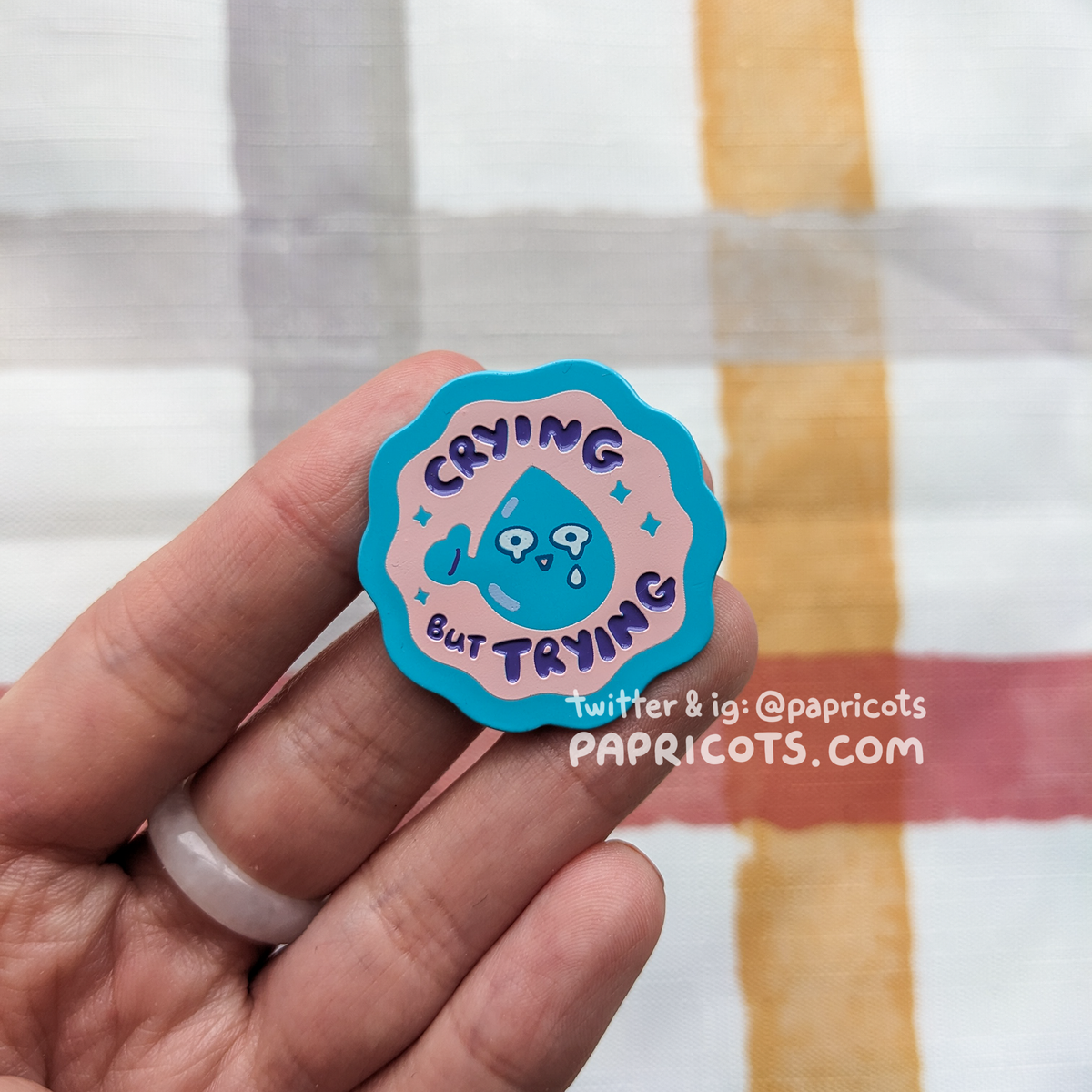 Crying But Trying Enamel Pin – PAPRICOTS